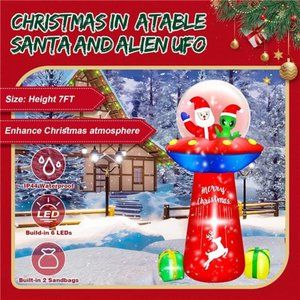 Holiday | Christmas Inflatables Outdoor Decor Ufo With Santa And Alien ...